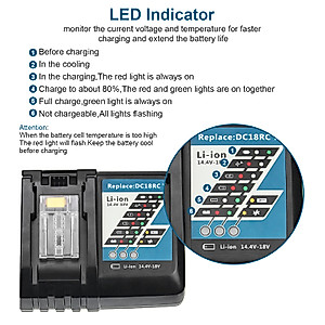 DC18RC 18V Battery Replacement Charger Compatible with Makita 14.4V-18V LXT Battery Lithium-Ion BL1815 BL1830 BL1840 BL1845 BL1850 BL1430 BL1440 BL1450 BL1860