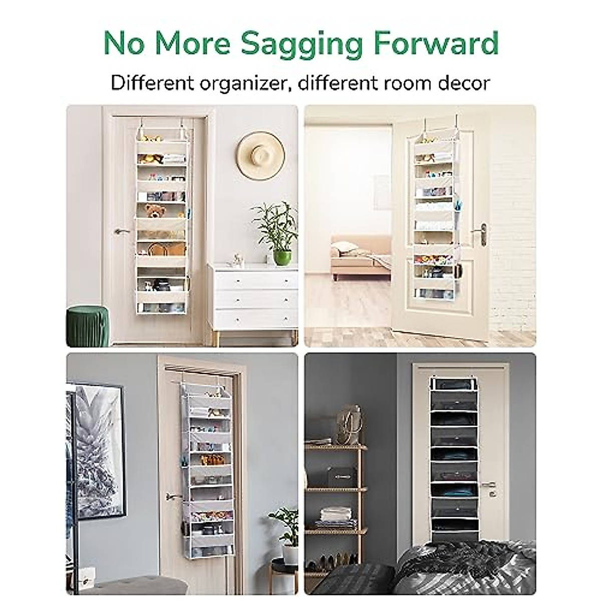 ULG 1-Pack Over Door Organizer with 5 Large Pockets 10 Mesh Side Pockets, 44 lbs Weight Capacity Hanging Storage Organizer with Clear Window for Bedroom Bathroom Kitchen, RV, Camper, Beige