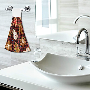 Christmas Gingerbread Cookies Kitchen Hanging Towel 12 x 17 Inch Tree Snowman Hand Tie Towels Set 2 Pcs Tea Bar Dish Cloths Dry Towel Soft Absorbent Durable for Bathroom Laundry Room Decor