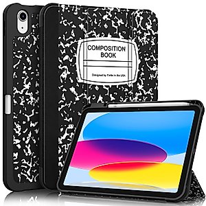 Fintie SlimShell Case for iPad 10th Generation 10.9 Inch Tablet (2022 Release) - Flexible Soft TPU Stand Back Cover with Pencil Holder, Auto Sleep/Wake, Composition Book Black