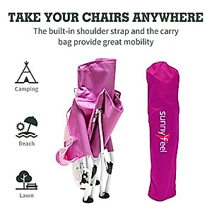 SUNNYFEEL Low Sling Beach Chair, Folding Low Mesh Reclining Back Low Seat Beach Chairs for Adults with Cup Holder,Carry Bag Padded Armrest for Sand Camping Lawn Concert Travel Festival (Pink)