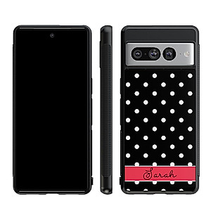 Polka Dot Black White Red Personalized Black Rubber Phone Case Compatible With Google Pixel 8 Pro, 8a, 8, 7a, 7, Pixel 7 Pro, 6a, Pixel 6 Pro, 6, Pixel 5, 4a 5G, 4a 4G, 4, 4 XL, 3a, 3a XL, 3, 3