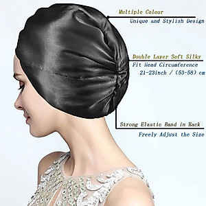 FRX 2021 New Silk Sleeping Cap for Women Hair Care Hair Cap, Imitation Silk Night Hair Bonnet for Sleeping, Double Layer Silky Head Scarf Hat for Sleeping with Elastic Band (Black)
