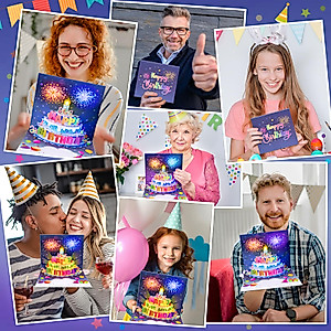 INPHER Birthday Cards Fireworks Pop Up Cake Blowable Light and Music Happy Birthday Card Gifts for Women Men Mom Kids