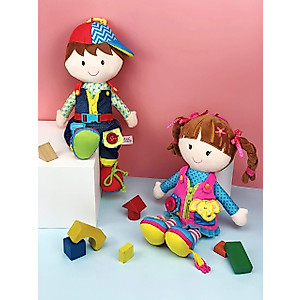 June Garden 15.5" Dressy Friends Belle - Educational Stuffed Plush Doll for Kids and Toddlers 2 Years and Up - Montessori Buckle Soft Toy