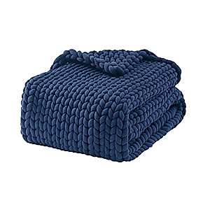 Weighted Idea Queen Size Weighted Blanket (60" x80", 15 Pounds, Navy Blue) Chunky and Soft,Handmade Throw Blanket for Adults, Best Gift for Christmas