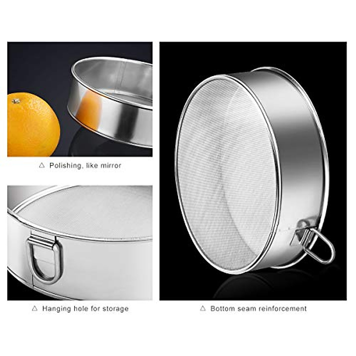 Webake Sieve 6-Inch, 8-Inch Sieves Fine Mesh Strainer Set of 2 Stainless Steel Sifter Round Flour Sieve for Baking Straining Powdering