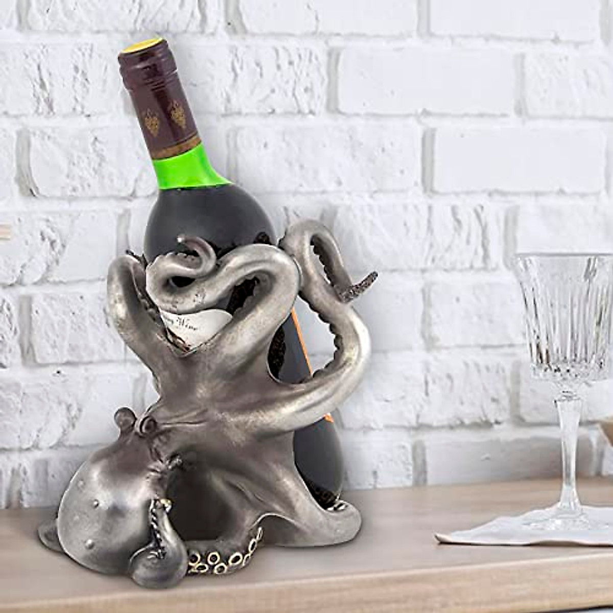 Octopus Wine Holder Figurine Countertop Bar Decor Octopus Sculpture Single Wine Holder (Sliver)