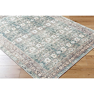 Mark&Day Washable Rugs, 9x12 Marqus Traditional Emerald/Light Silver Area Rug, Green Grey Cream Carpet for Living Room, Bedroom or Kitchen (8'10" x 12', Machine Washable)