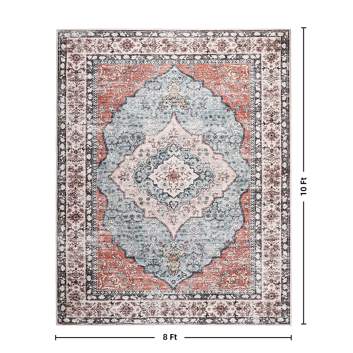 MTOUOCK Washable 8x10 Area Rugs, Non Slip Boho Area Rug Washable, Vintage Distressed Area Rugs 8 x 10 Area Rugs Indoor for Living Room Bedroom (8'x10', Brick/Rust/Red)