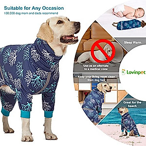 LovinPet Boxer Dogs Onesie Pajamas - UV Protection&Wound Care, Anxiety Relief, Lightweight Stretchy Fabric, Reflective Stripe, Coral Tree Print, Post Surgery Clothes, Pet PJ's/Medium