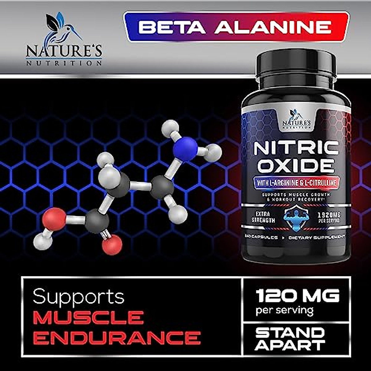 Extra Strength Nitric Oxide Supplement L Arginine 3X Strength - Citrulline Malate, AAKG, Beta Alanine - Premium Muscle Supporting Nitric Oxide Booster for Strength & Energy Supplements - 240 Capsules