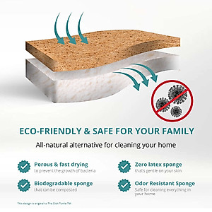 The Dish Turtle 10 Pack Biodegradable Dish Sponges and 100% Compostable; Natural Materials, Silicone, Stink Resistant, Quick Drying, Multiuse, Recyclable