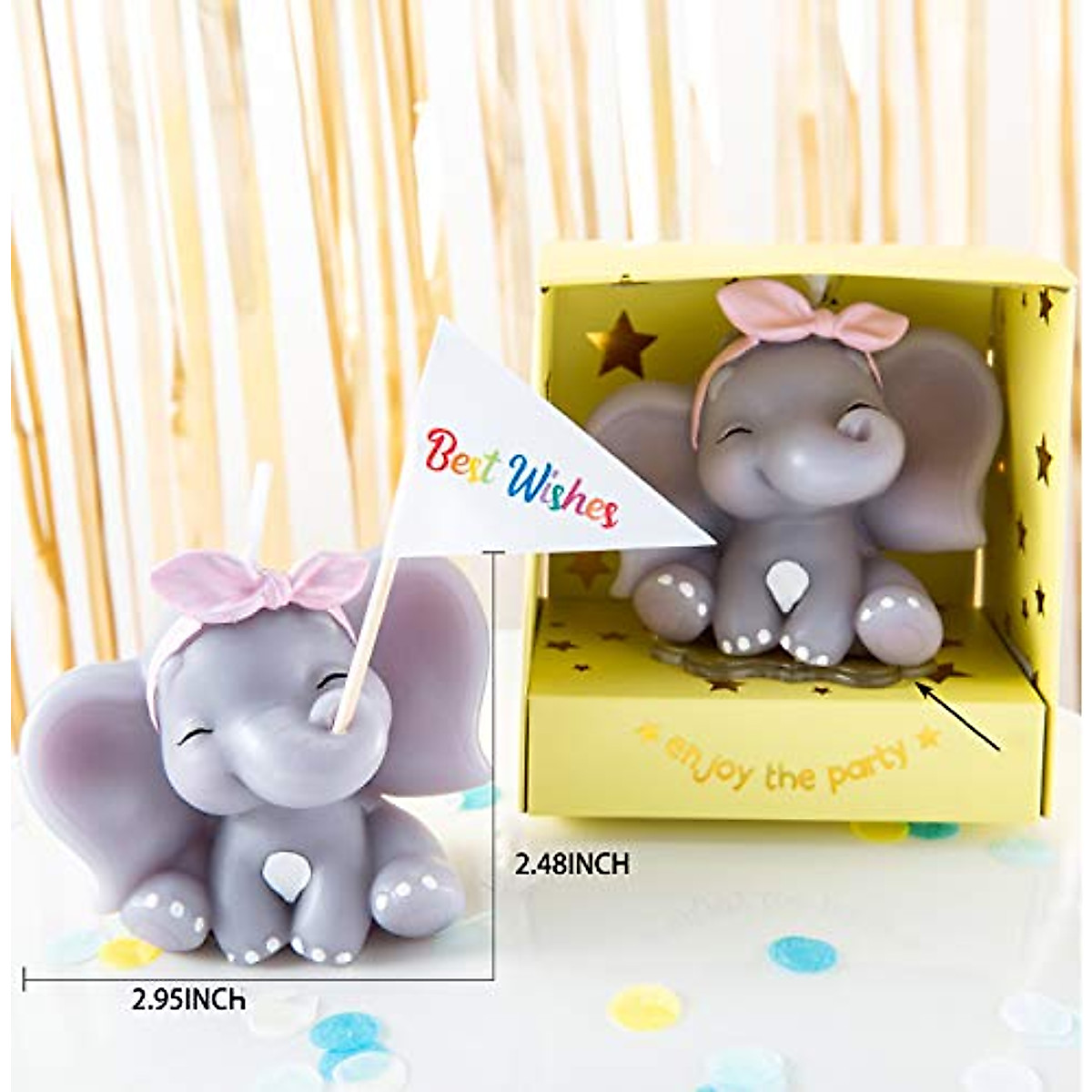 FLYPARTY Children's Birthday Candles with Best Wishes Flag,Handmade Adorable Cute Elephant Baby Shower Cake Topper Candle, Wedding Festival Theme Halloween Party Favors Decorations (Elephant Girl)