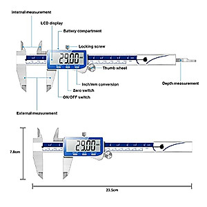 Caliper Measuring Tool, Qfun 6 Inch Electronic Digital Caliper with Stainless Steel and Extra-Large Display, IP54 Waterproof Vernier Calipers for Engineer Carpenter