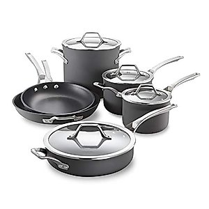 Calphalon 10-Piece Pots and Pans Set, Nonstick Kitchen Cookware with Stay-Cool Stainless Steel Handles, Dishwasher and Metal Utensil Safe, PFOA-Free, Black