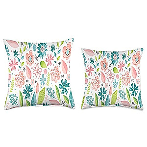LiveHappy Summer Floral Flowers Peach Teal Colors Throw Pillow, 18x18, Multicolor