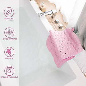 TEESHLY Bath Tub and Shower Mats, Non-Slip 39 x 16 Inch Extra Long Bathtub Mat, Machine Washable BathMat with Drain Holes, Suction Cups for Bathroom (Opaque Pink)