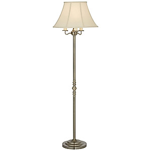 Regency Hill Montebello Traditional Shabby Chic Floor Lamp Standing Pole 59" Tall Antique Brass Gold Metal Off White Bell Shade Candelabra Decor for Living Room Reading House Bedroom Home