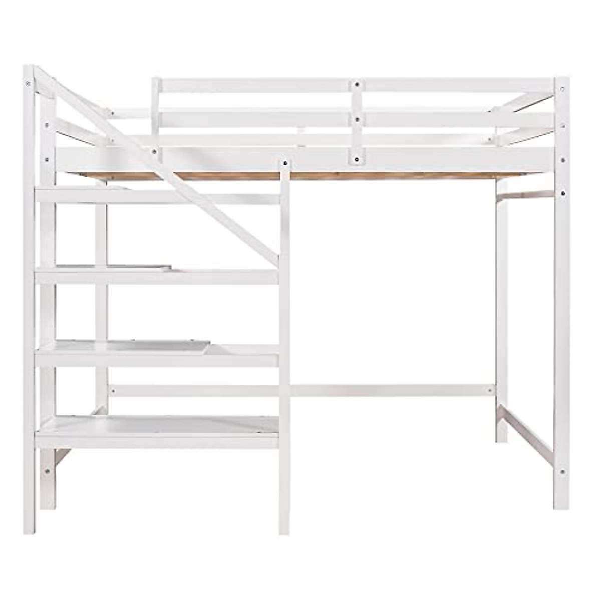 Harper & Bright Designs Full Size Loft Bed with Stairs and Hanging Rod, Wooden Full Loft Bed Frame with Storage Shelf, High Loft Beds for Kids Boys Girls Teens Dorm Bedroom (Full, White)