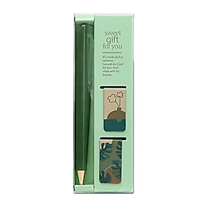 Buqoo Gel Pen and Magnetic Bookmark Set, Retractable Black Ink Ballpoint 0.5mm Writing Pen Magnetic Bookmarks Flags Tab for School Home Office, Green