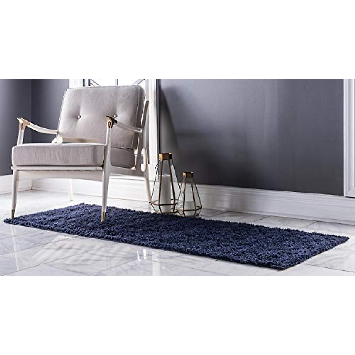 Unique Loom Trellis Shag Collection Plush Geometric Modern Moroccan Lattice Navy Blue Runner Rug (2' 7 x 10' 0)