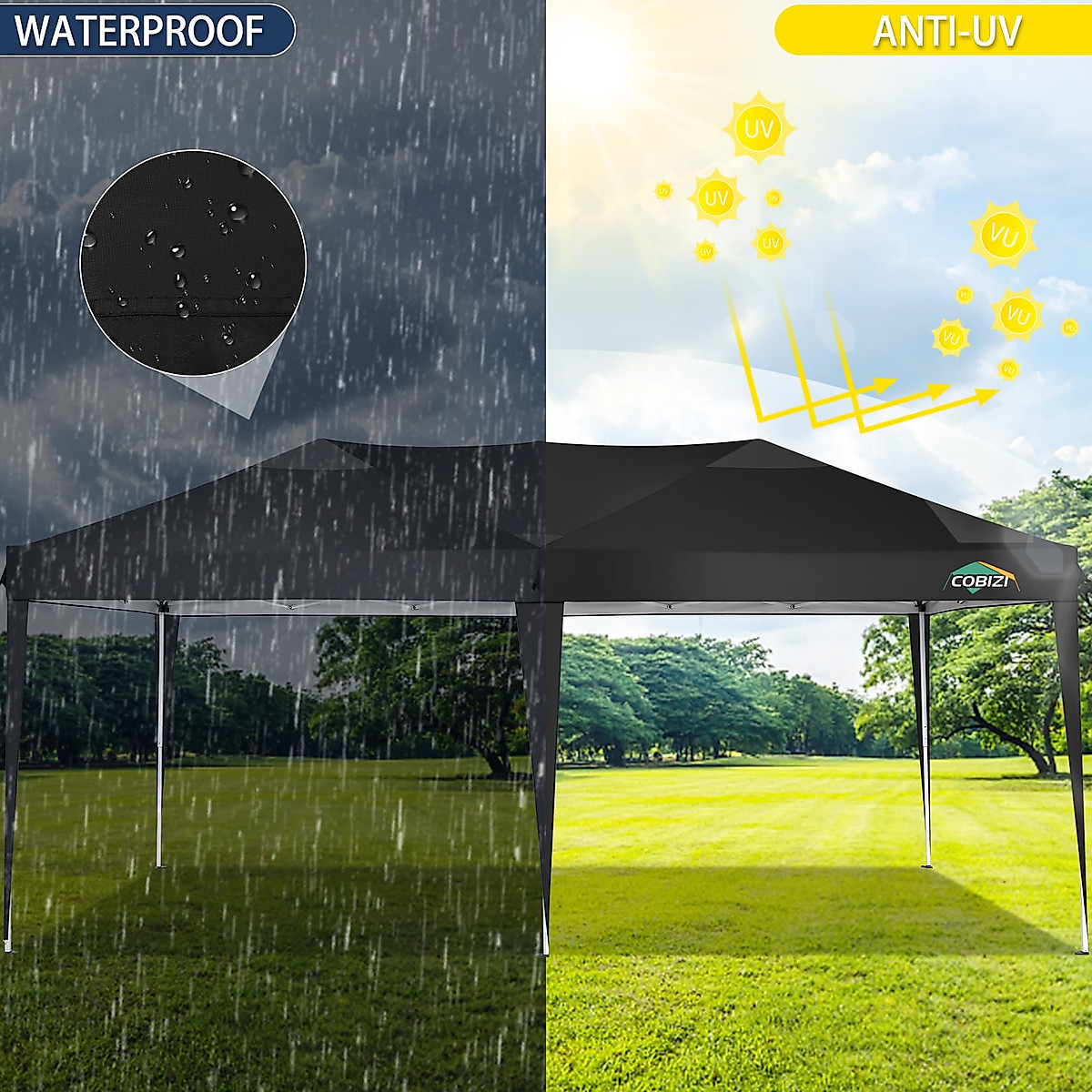 COBIZI 10x20 Pop up Canopy Tent with 6 Sidewalls, Waterproof Portable Outdoor Canopy 10x20 Ez up Instant Shelter Tent for Parties, Wedding, Backyard, Carport with Carry Bag, Stakes, Ropes, Black