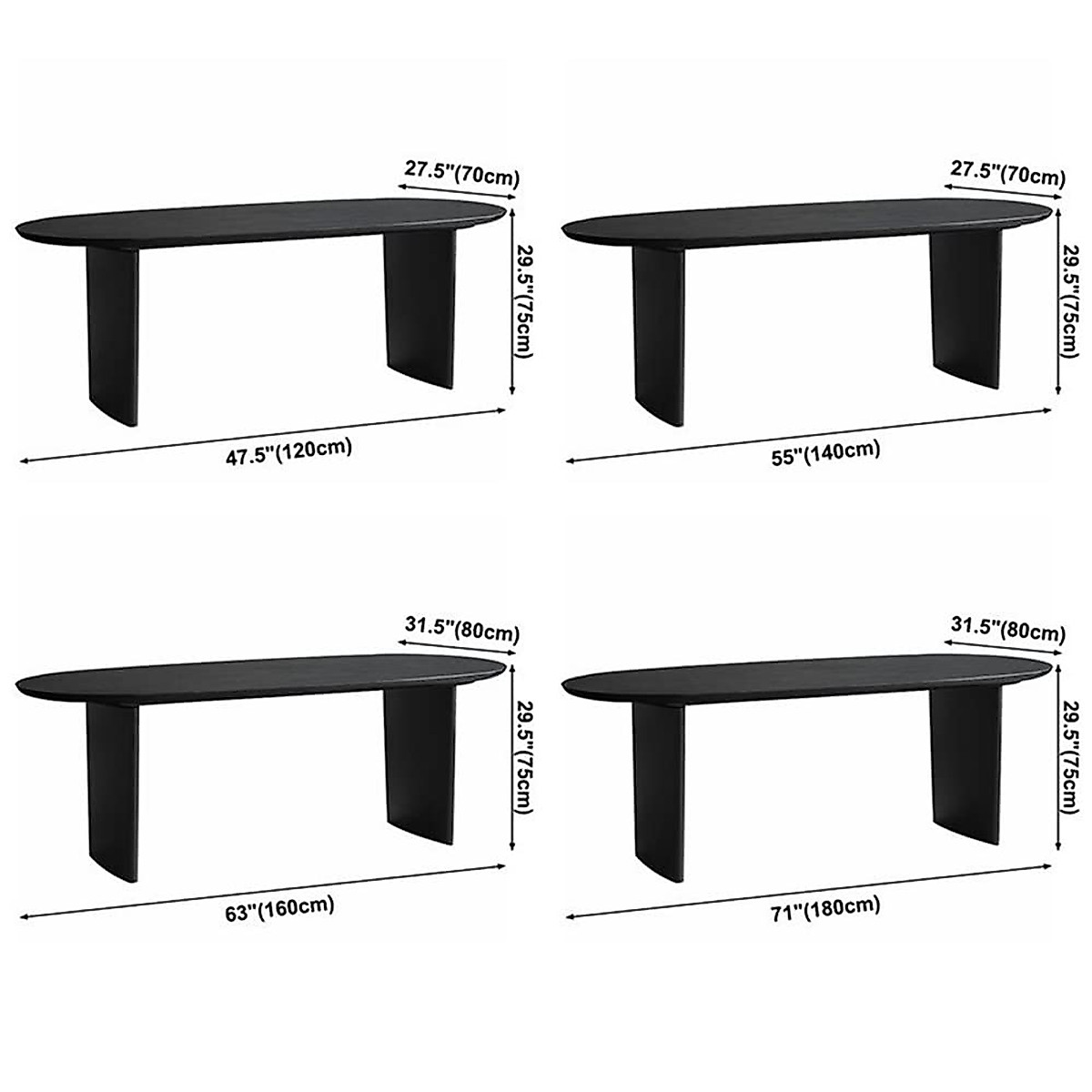 NIUYAO Modern Solid Oval Table with Double Pedestal, Natural Black Wood Top Table Simplicity Wabi-sabi Style Furniture for Dining Room Kitchen Leisure Coffee Table -47" L x 27.5" W x 29.5" H