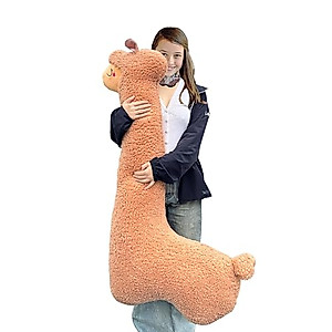 Hofun4U Llama Plush Pillow, 51 Inch Alpaca Plush Long Body Pillow, Alpaca Stuffed Animal, Christmas Holiday Birthday Gift (Brown)