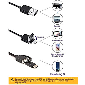 SunshineFace Industrial Endoscope Borescope Inspection Camera, HD USB Endoscope 7mm Lens 6 LED Lights Support MicroUSB Type-C USB Interface