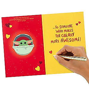 Hallmark Star Wars Valentines Day Card for Kid with Removable Backpack Clip (Baby Yoda)