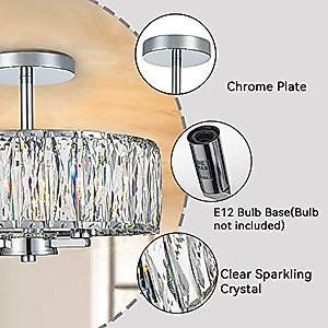 KARMIQI Crystal Flush Mount Ceiling Light 13 Inch Drum Semi Chandelier Flush Mount Light Fixture for Chrome Finish Ceiling Lamp for Dining Room Bedroom Kitchen Island Hallway Entryway