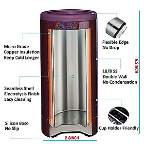 Skinny Can Cooler for 12oz Slim Can beers & Hard Seltzers,Stainless Steel Double Wall,Vacuum & Copper Insulated,Can holder (Glitter Redwine)