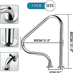 Pool Handrails Metal Pool Hand Rail, Easy Mount Inground Pool Entry Grab Rail, Swimming Pool Stair Rail for Garden Backyard Water Parks, Silver