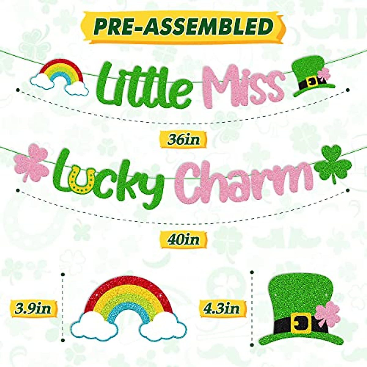 Little Miss Lucky Charm Banner St Patrick Day Decoration for Baby Girls Saint Patrick Garland Three Leaf Clover Shamrock Garland for Irish Day Party Decor Lucky Themed Baby Shower Birthday 1st 2nd 3rd 4th 5th 6th Birthday Party Anniversary Celebration Sup