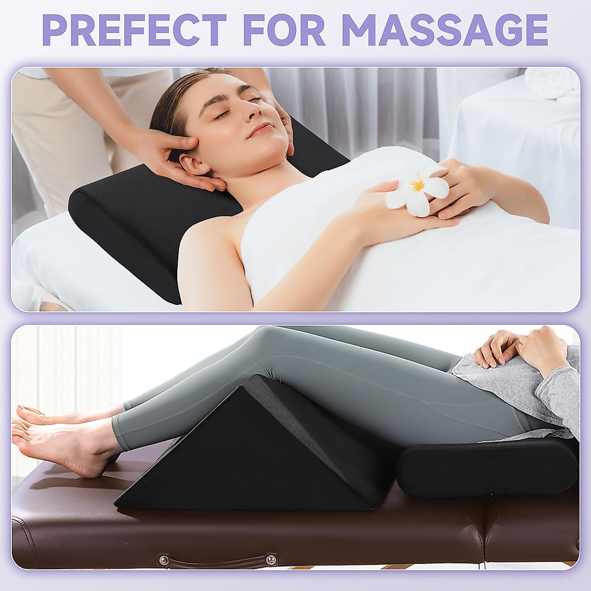 HOMBYS Memory Foam Massage Bed Mattress Topper with Wedge Leg Pillow, Triangle Bolster Pillow Massage Table Mattress with Removable Cover, Lash Bed Cushion Only (Bed Not Included)