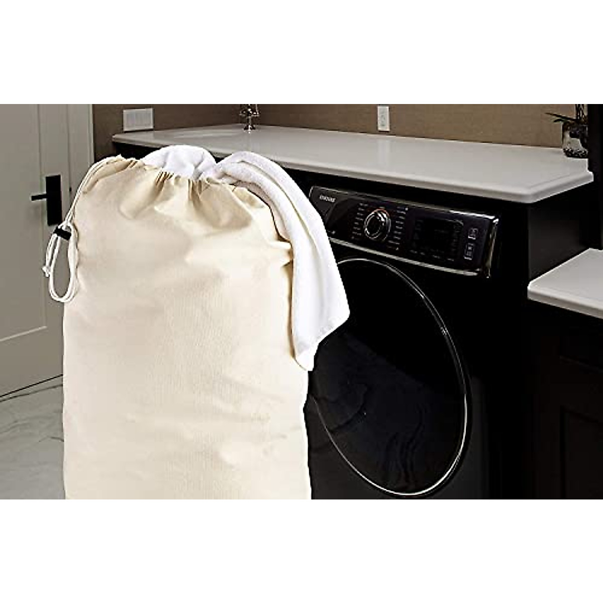 Laundry Bag Large 24 X 36 inch Heavy duty 100% Cotton Canvas natural color fabric Draw Strings Organizer travel camp home college Dorm Dirty cloth plain Big Santa Sacks storage (Pack of 2)