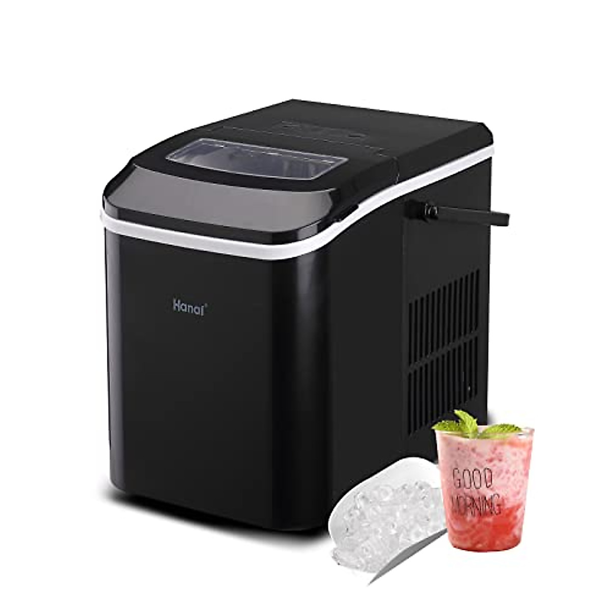 Ice Makers Countertop, 26lbs in 24 Hours, 9 Ice Cubes Ready in 7 Mins, Self-Cleaning Electric Ice Making Machine with Ice Scoop and Basket, L&S Bullet Sizes for Home Party Office Bar Camping