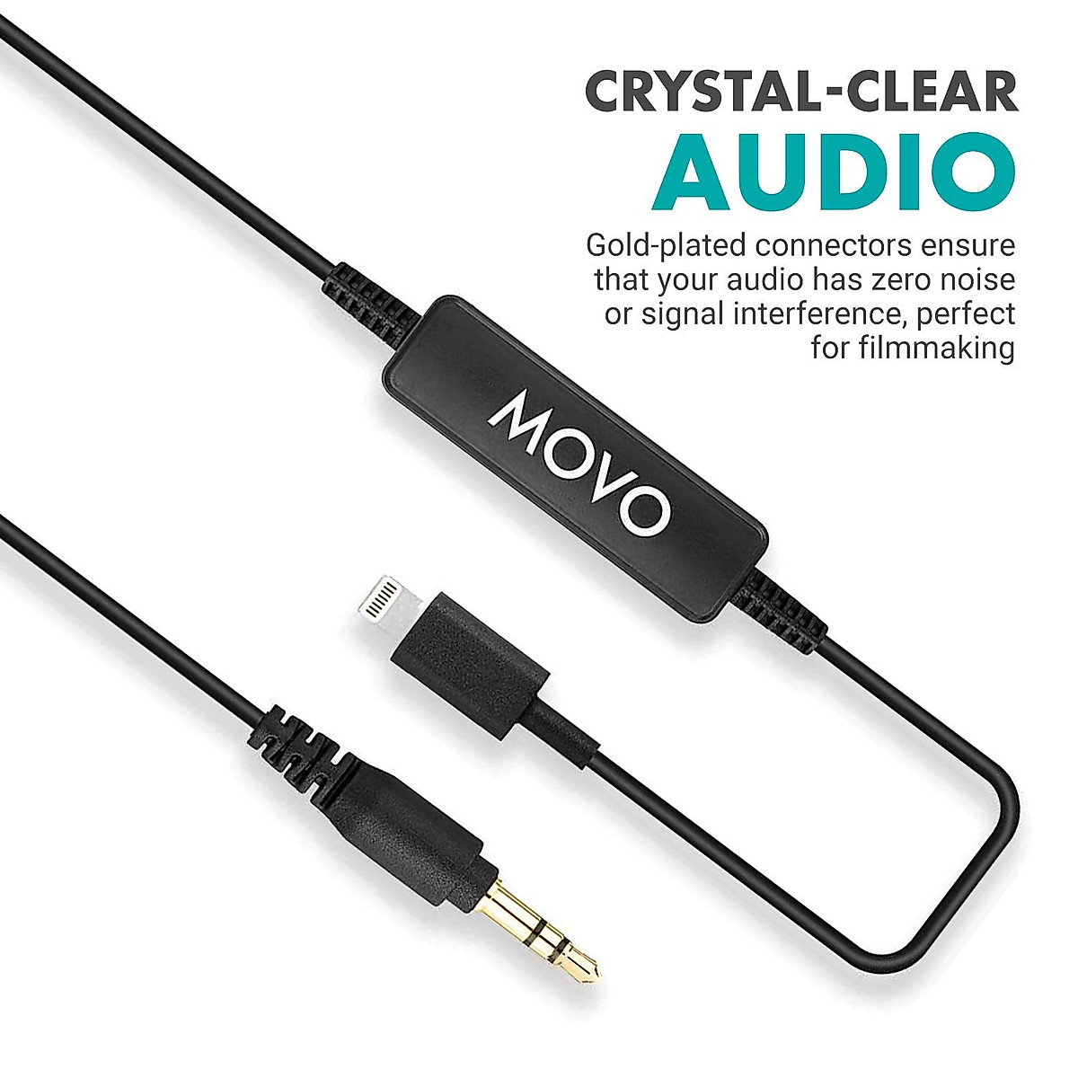 Movo TCB5 Male 3.5mm TRS Microphone Adapter Cable to Lightning Connector Compatible with Apple iPhone, iPad Smartphones and Tablets