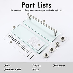 KES 16-Inch Glass Shelves for Bathroom, Bathroom Shelf Tempered Glass 2 Pack Wall Mount SUS 304 Stainless Steel Brushed Finish, A2022S41-2-C1