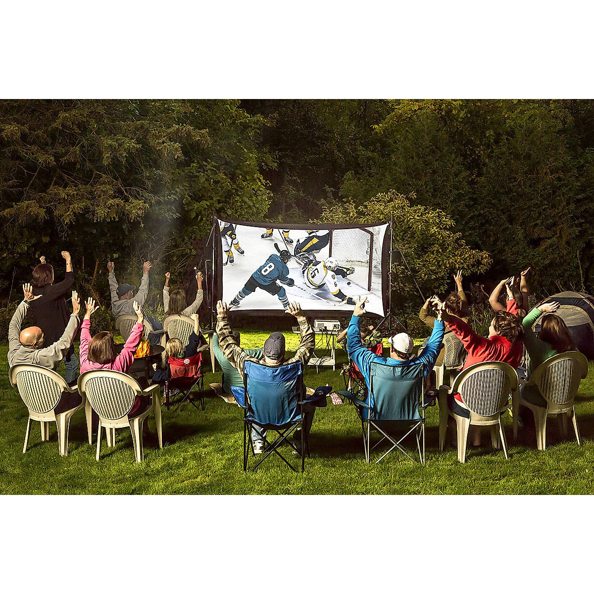 Recreation Series System | 15’ Front and Rear Projection Screen with Savi 4000 Lumen 1080p HD Projector, Sound System, Streaming Device w/WiFi (EZ-600)
