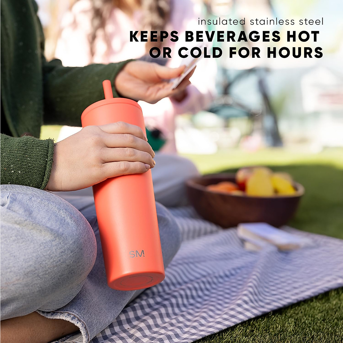 Simple Modern Insulated Tumbler with Lid and Straw | Iced Coffee Cup Reusable Stainless Steel Water Bottle Travel Mug | Spring Break Gifts For Her & Him | Classic Collection | 24oz | Midnight Black