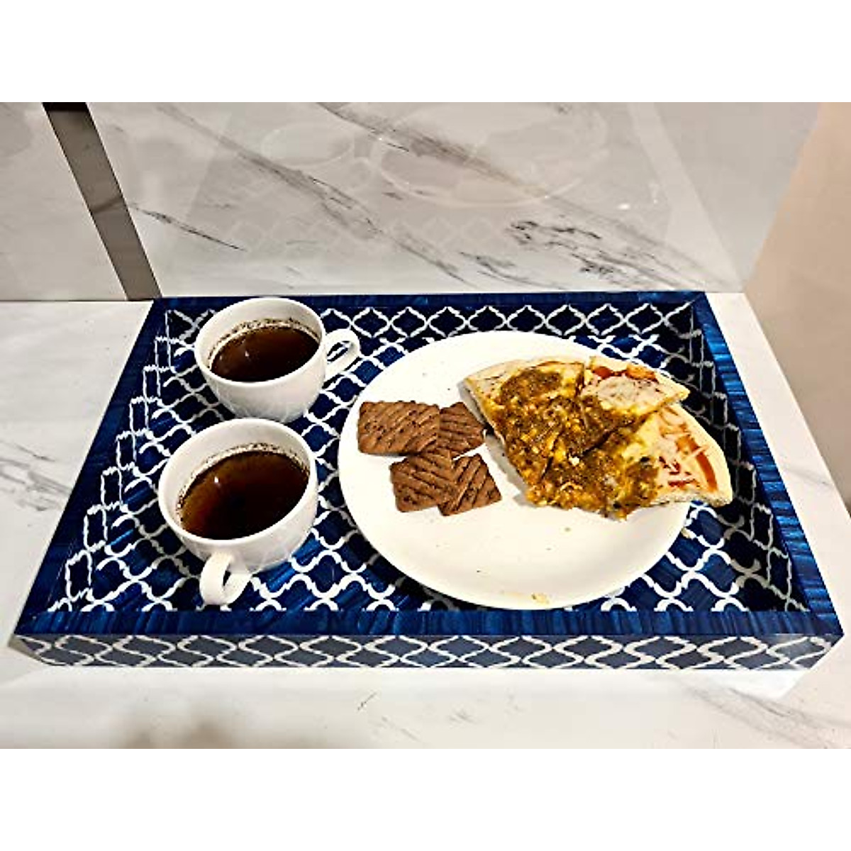 Collectibles Buy Bone Moorish Moroccan Inlay Tray Handmade Damask Blue & White All Purpose Serving Tray Designer Royal Trays Home Decorative … (Blue)