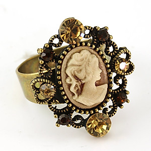 Soulbreezecollection Heart Shape Brown Cameo Ring Adjustable Band Women Fashion Jewelry