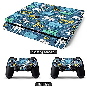 African Animals Funny Sticker Skin Protector Full Print Slim Decal Covers for PS-4 Slim/PS-4 Pro Console & 2 Controller
