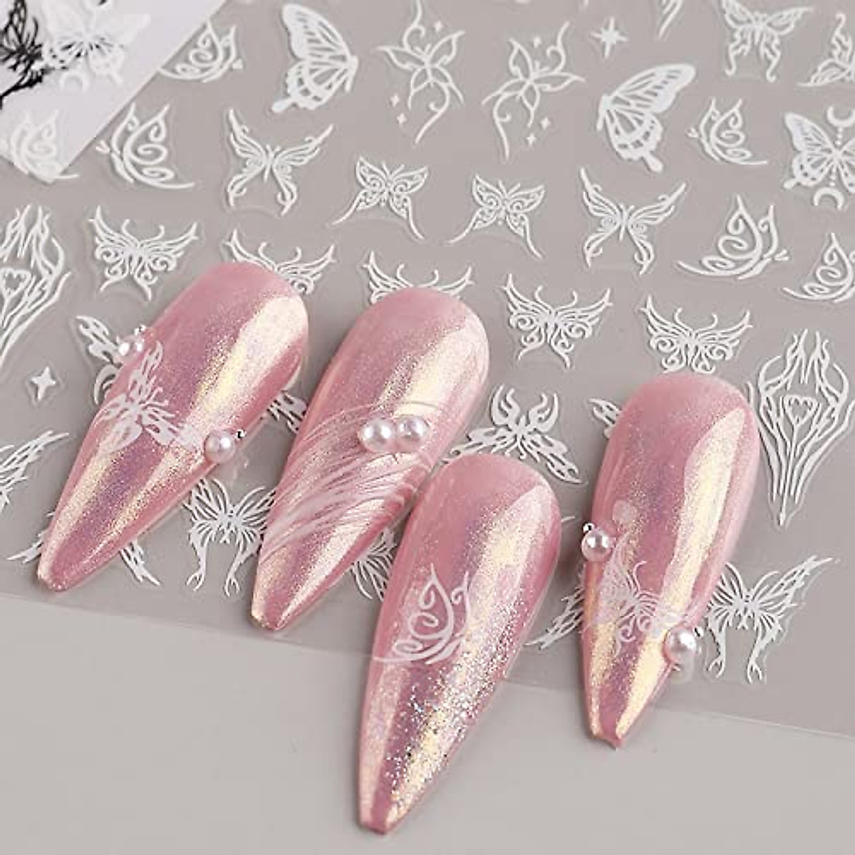 White Totem Nail Art Adhesive Sticker 3D Self-Adhesive Nail Decals Art Design Holographic Stars Moon Snake Nail Art Sticker Decoration for Women Manicure Tips Acrylic Nails DIY Nails Art Supplies