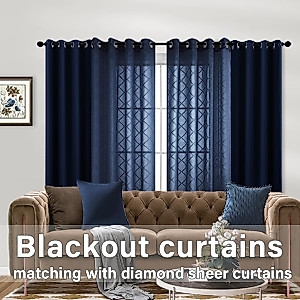 KOUFALL Navy Blue Curtains 84 Inch Length for Living Room 2 Panels Set Grommet Semi Sheer Light Filtering Curtains for Bedroom