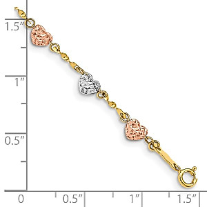 IceCarats 14K Tri Color Gold Heart Love Chain Charm Bracelet 7 inch