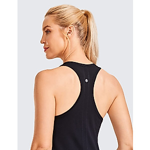 CRZ YOGA Women's Active Seamless Workout Tank Tops Racerback Athletic Running Yoga Gym Shirts Long Length Black Small