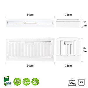 livinbox 45L collapsible storage bins with lids, dust-proof comic books container stackable folding box for Home Office Bedroom Living Room, White, FB-6432S-WT